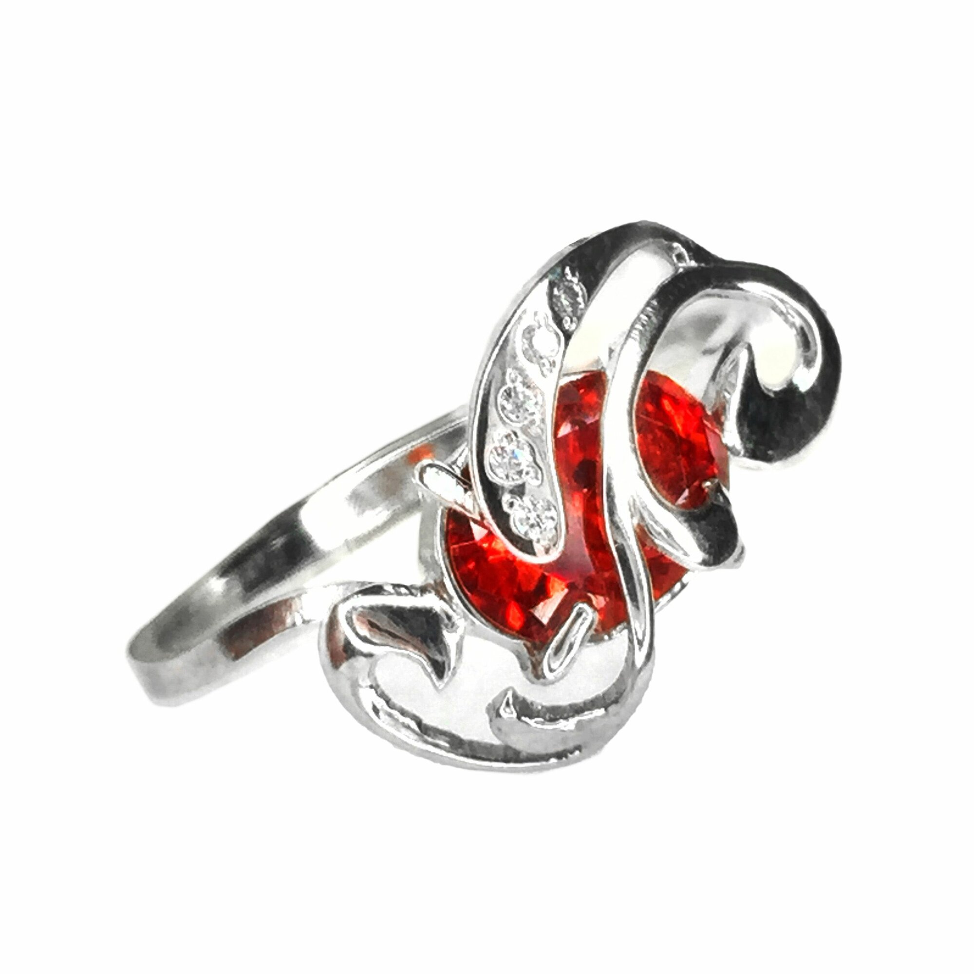 Кольцо тонкое, серебро, 925 проба, родирование, фианит, гранат