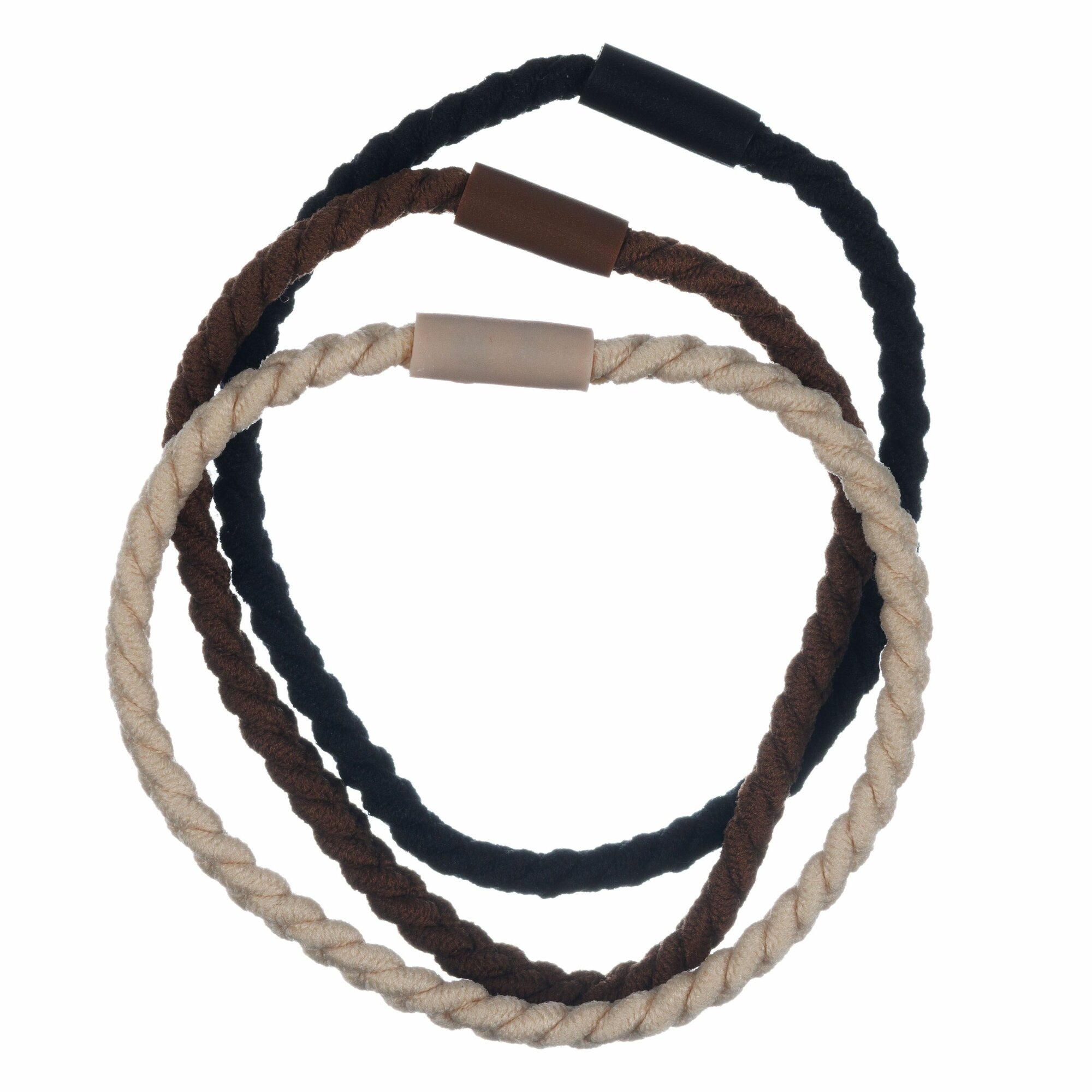 Резинки для волос Dewal Beauty, 3 шт/уп, D 50 мм, бежевый/коричневый/черный