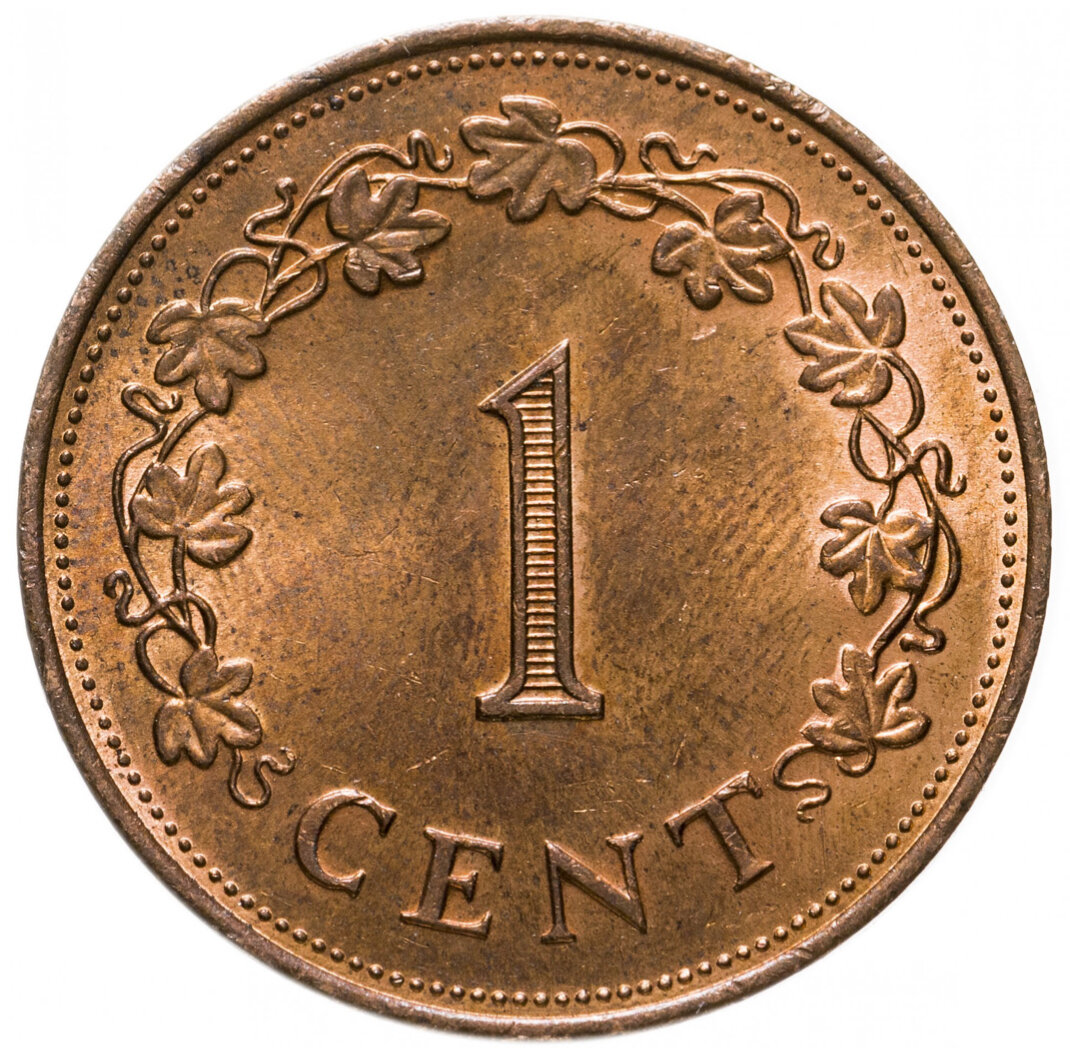 Мальта 1 цент 1977. Дельфины.