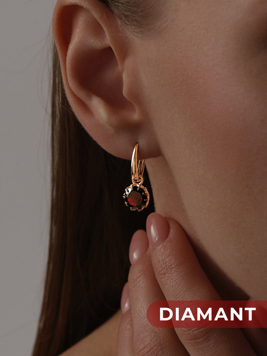 Серьги с подвесками, красное золото, 585 проба, гранат
