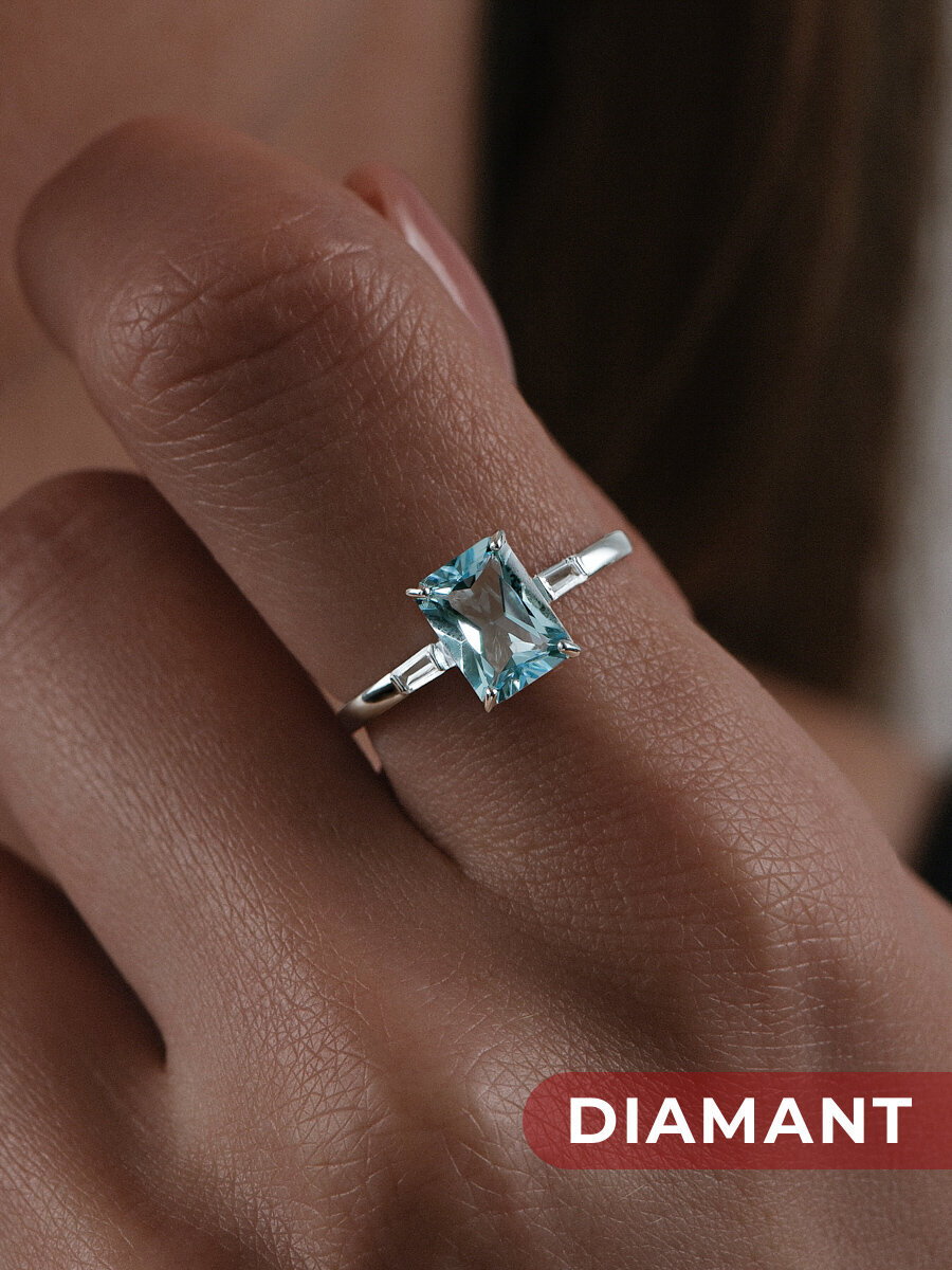 Кольцо, белое золото, 585 проба, фианит, топаз