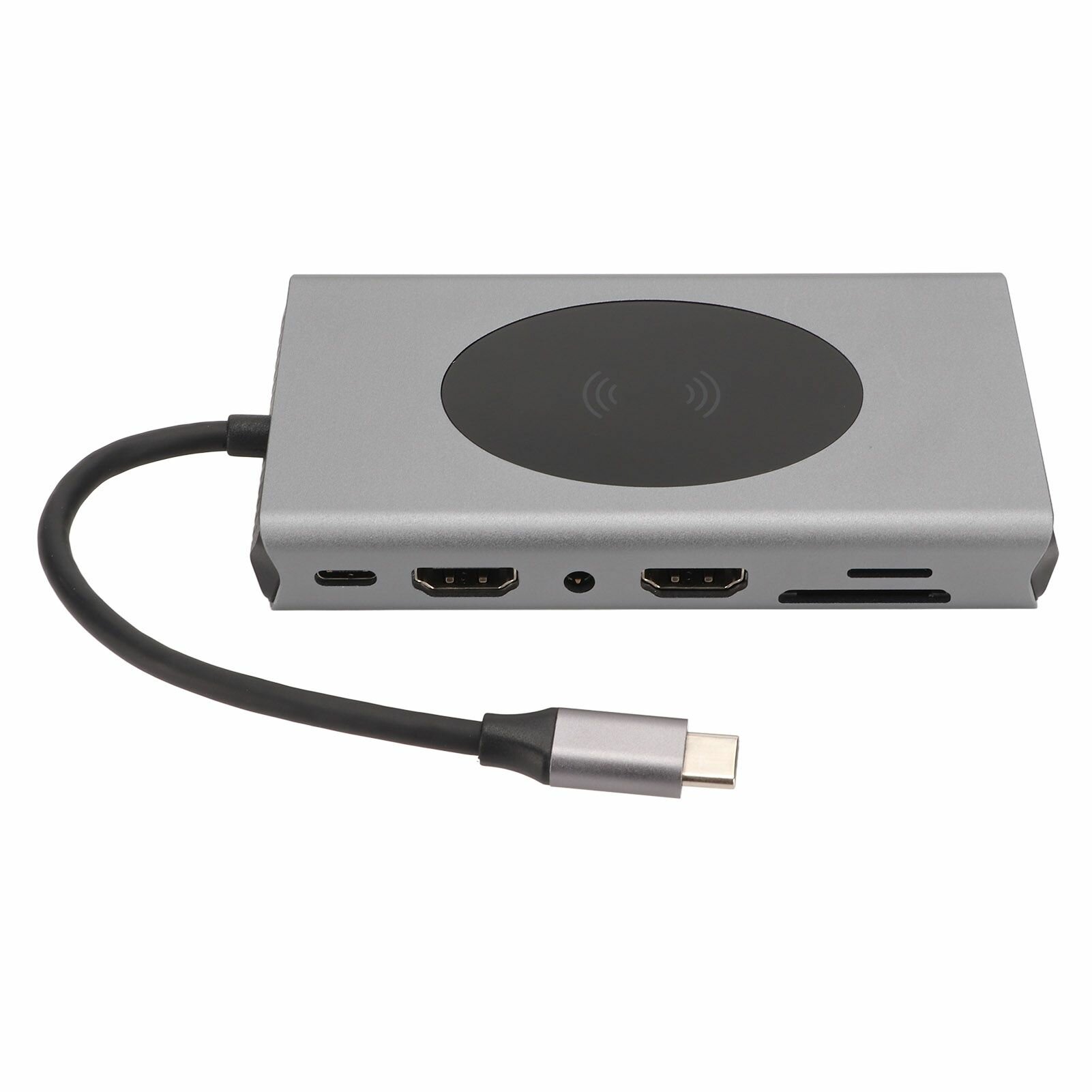 Док-станция USB-C 14-в-1: 5xUSB, SD/TF, RJ45, PD, audio 3.5 мм, серая