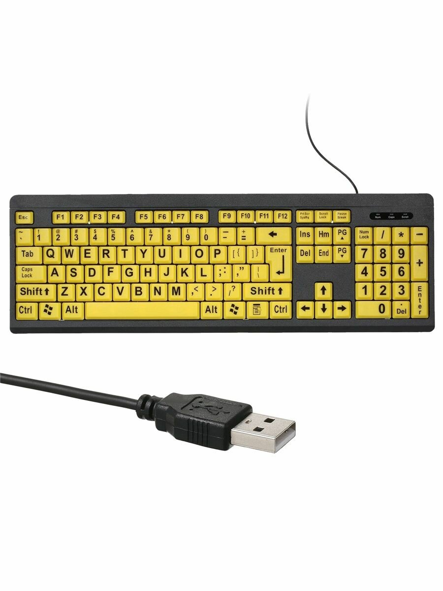 Проводная USB-клавиатура с крупным шрифтом для пользователей со слабым зрением, высококонтрастная компьютерная клавиатура с 104 клавишами для пожилых людей и стариков
