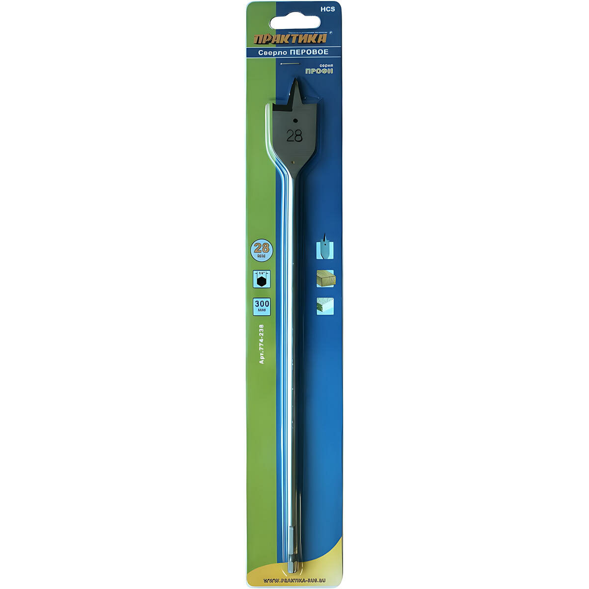 Сверло по дереву перовое 28 х 300 мм ПРАКТИКА 774-238