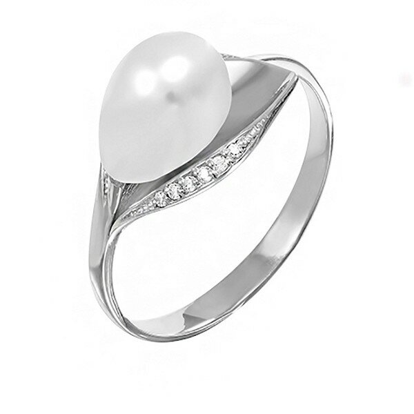 Кольцо широкое, тонкое JEWELIN, серебро, 925 проба, родирование, жемчуг, фианит