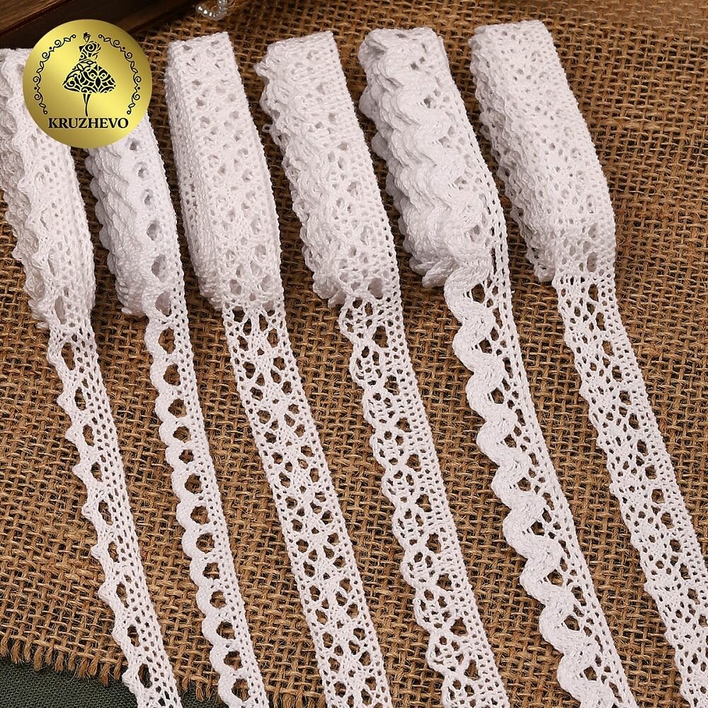 Кружево Kruzhevo вязаное, №4, белое, 6 дизайнов по 4,5 м
