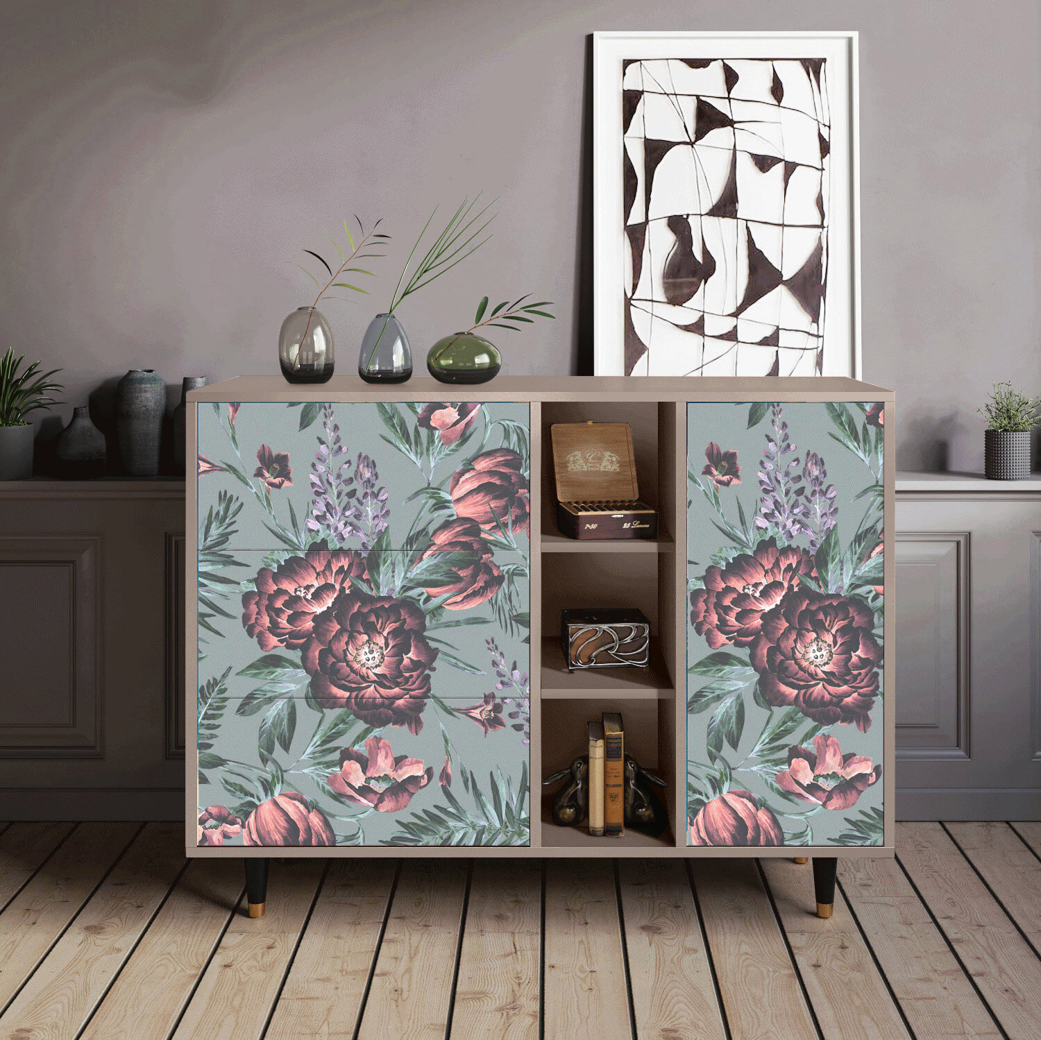 Комод - STORYZ - BS2 Light Peonies, Разер - 125 x 97 x 48 см , Цвет корпуса - Бежевый