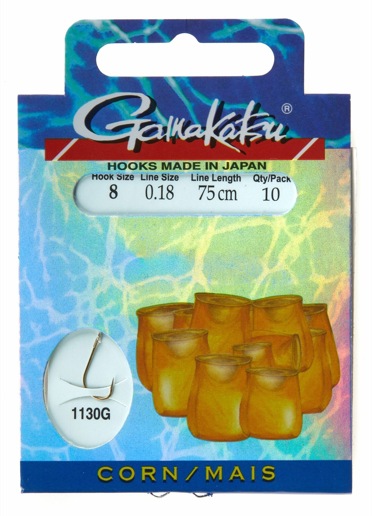 Крючки для рыбалки с поводком металлические набор на щуку и сома, Gamakatsu Booklet CORN 1130G разм. 08-0.18мм 75см 10шт, снасти карповые летние Япония
