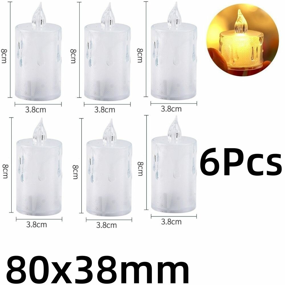 6 шт. 3,8*8 см Необычная имитация беспламенных дневных свечей без дыма, прозрачное маленькое освещение чайного воска, Светодиодные электронные свечи на батарейках