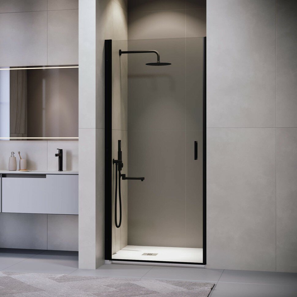 Душевая дверь RGW Leipzig, распашные, маятниковые, черная, 90x195 см