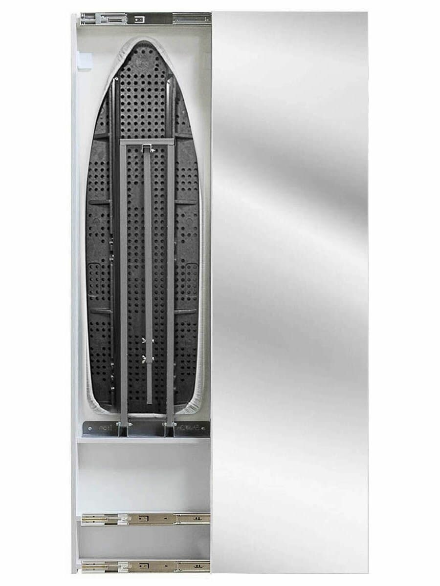 Встроенная гладильная доска с зеркальным фасадом Айрон Бокс XL Термо, Выбеленный дуб купе право