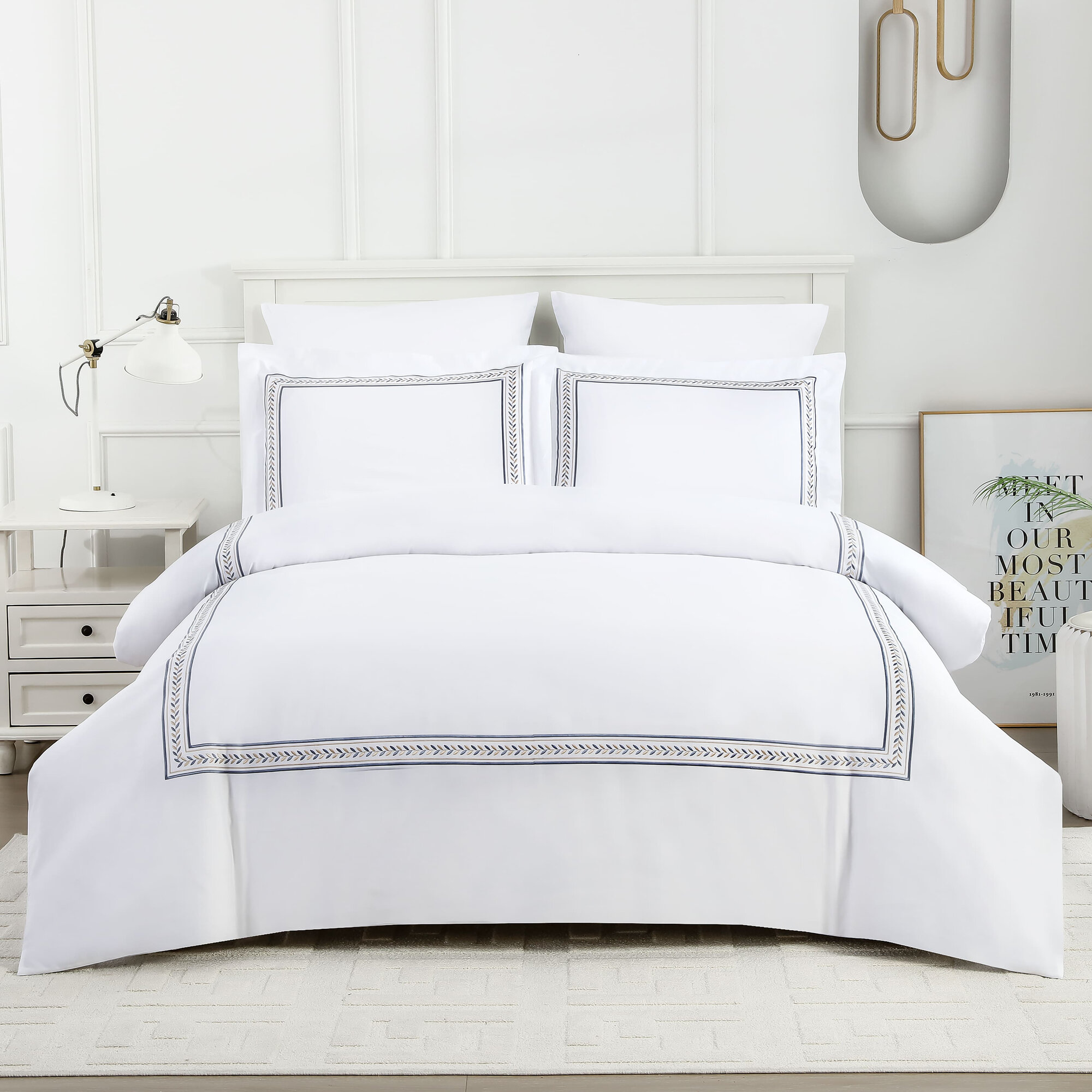 Постельное белье комплект 2 спальный Евро Arya Elegant Neem белый