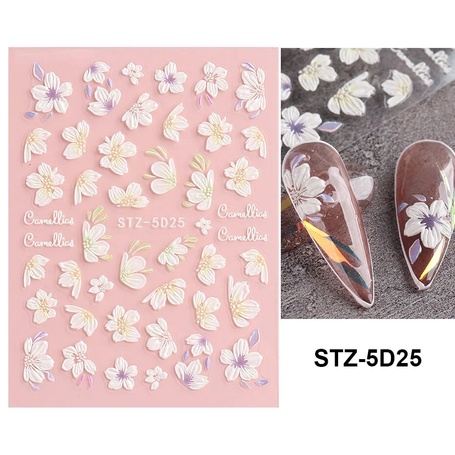 5D наклейка для ногтей с поясом, летние наклейки для дизайна ногтей, цветы, белая ромашка, 3D маникюр, гель для ногтей, самоклеящиеся наклейки, дизайн украшений