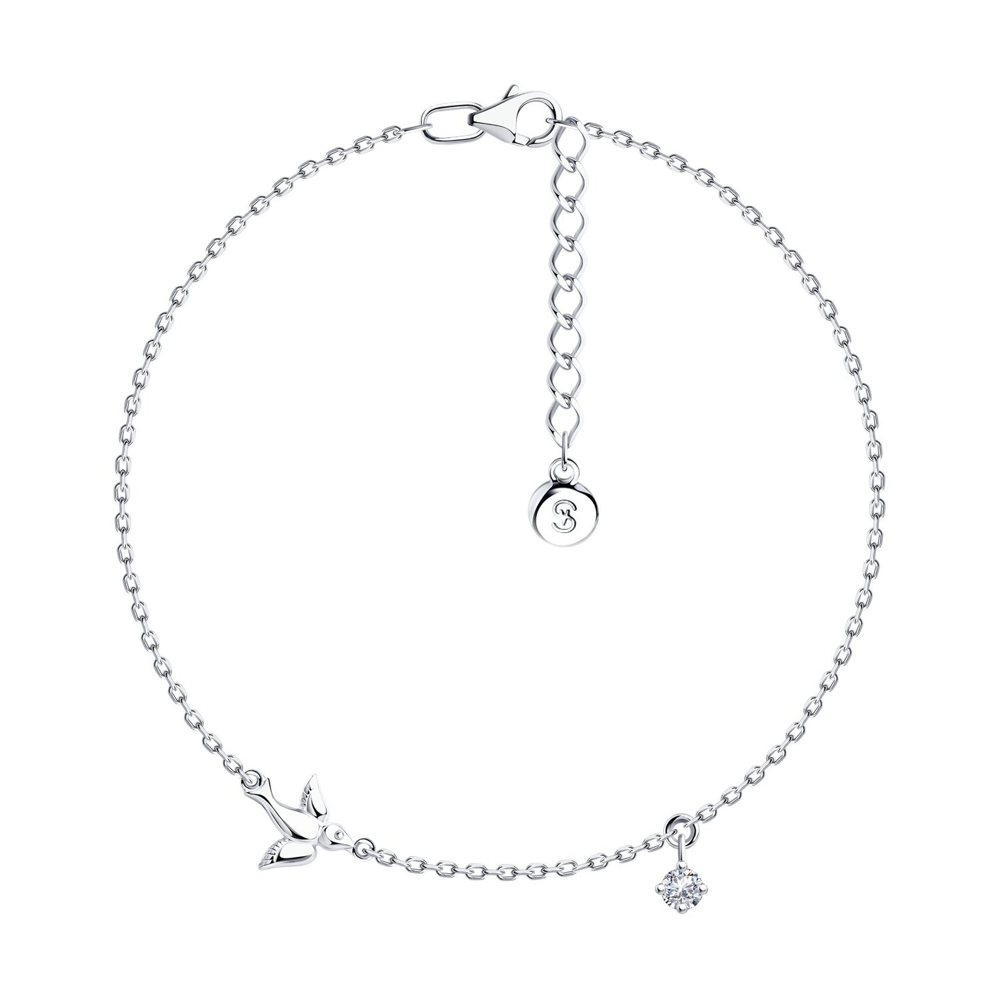 Браслет, серебро, 925 проба, родирование, фианит