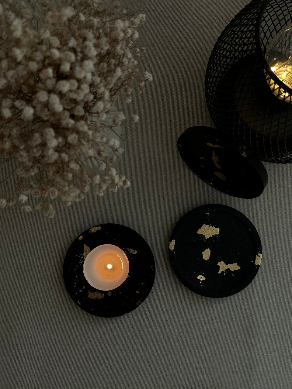 Подсвечник из гипса / подставка круглая / подставка для украшений в наборе 3 шт