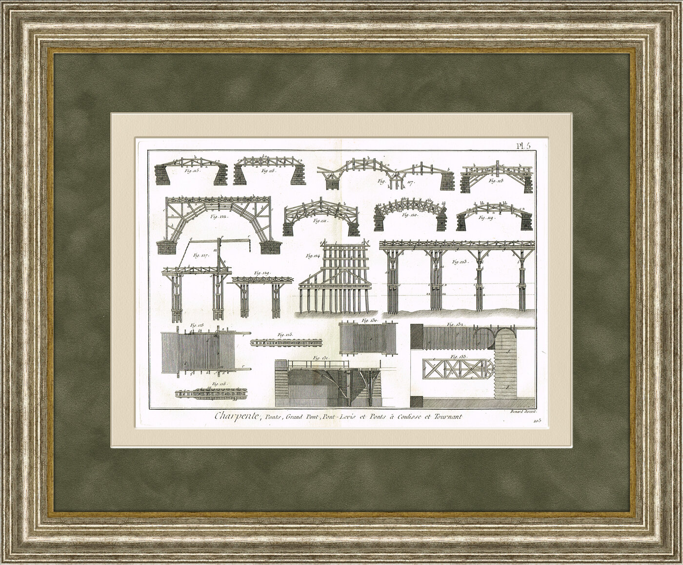 Строительство портового моста, старинная гравюра