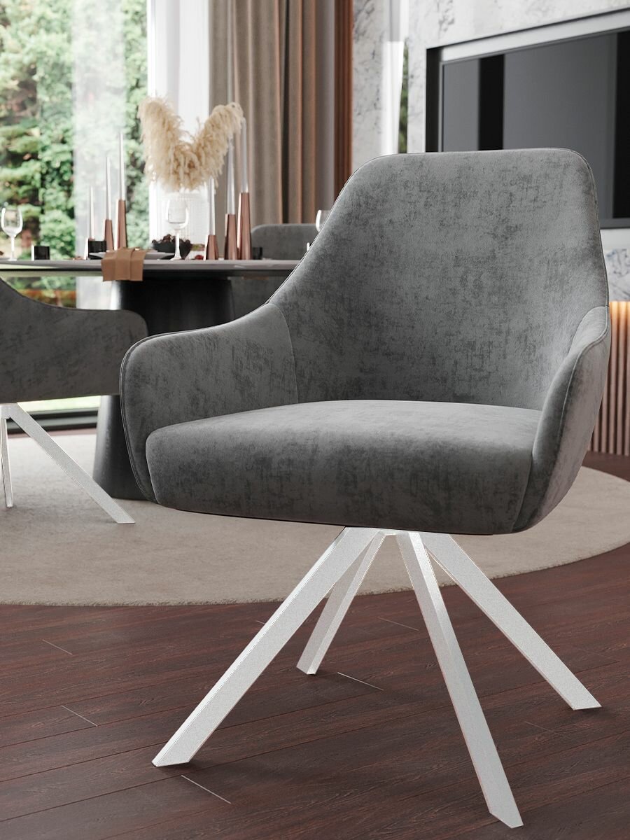 Стул кресло Амбассадор с поворотным механизмом, мягкий для кухни, темно-серый