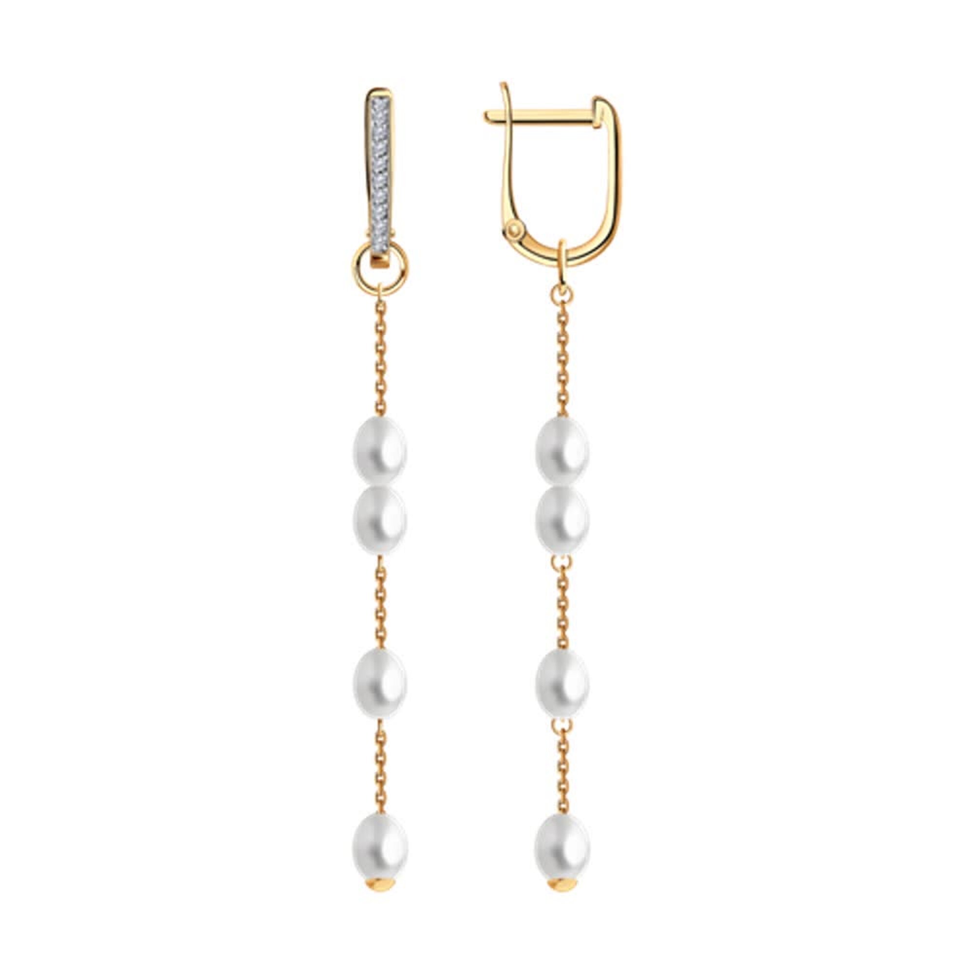 Серьги трансформеры, красное золото, 585 проба, бриллиант, жемчуг