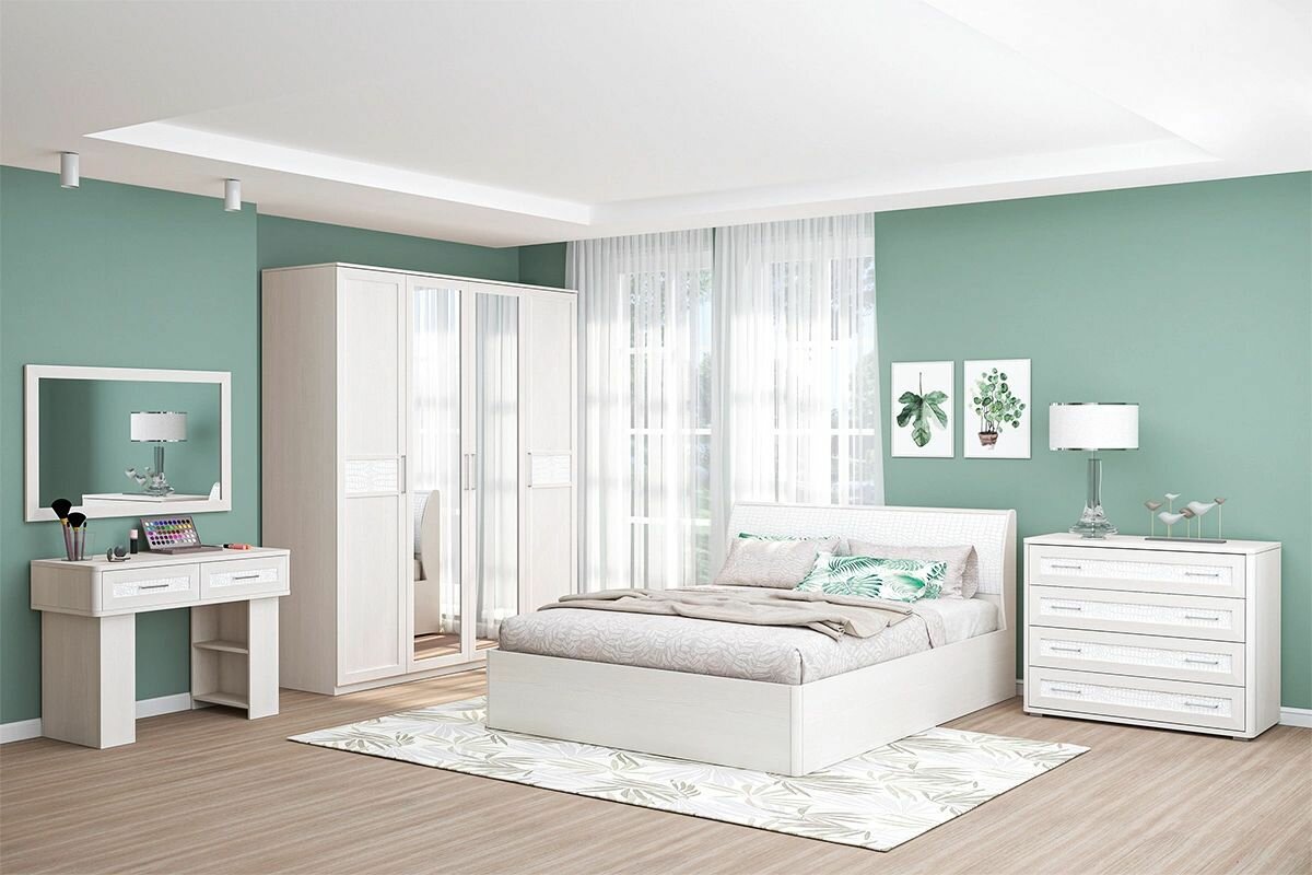 Спальня Кэт 4 набор 7, ширина кровати 160 см, комплект мебели в спальню, шкаф