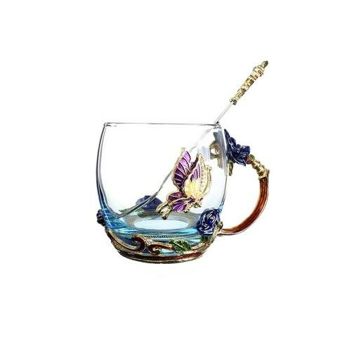 Голубая роза, эмаль, хрустальная чашка, чашка чая, стеклянная чашка, кружка для воды, ручная чашка, идеальный подарок.