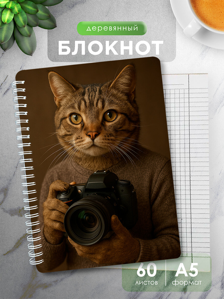 Блокнот деревянный Wood-Book с принтом для Фотографа в подарок