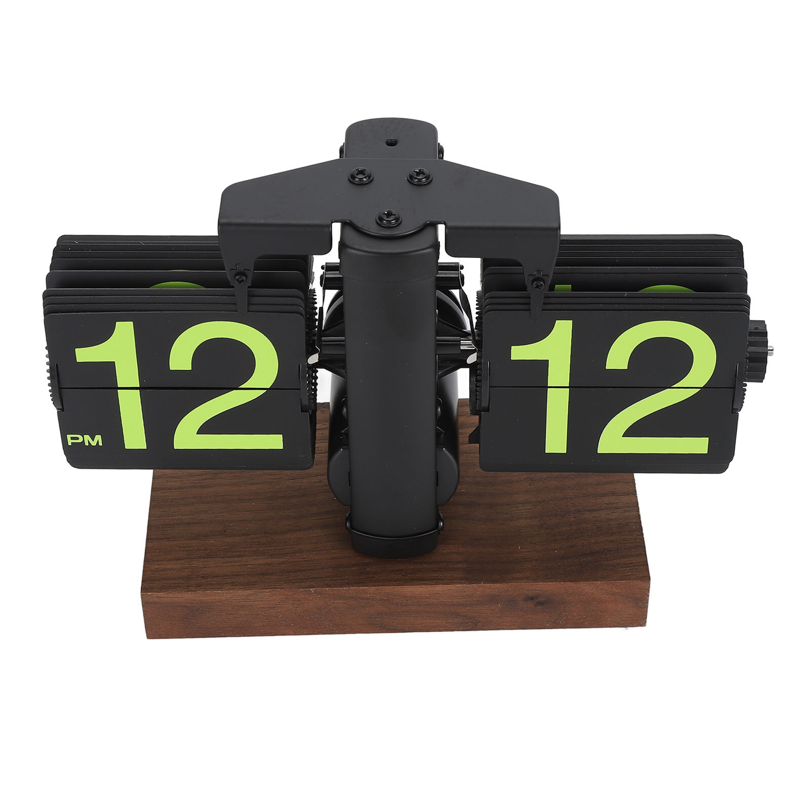 Цифровые раскладные часы, 12 часов, односторонние, с большими цифрами, автоматические ретро-механические раскладные часы, деревянная основа для гостиной, матовая черная рамка, зеленая страница