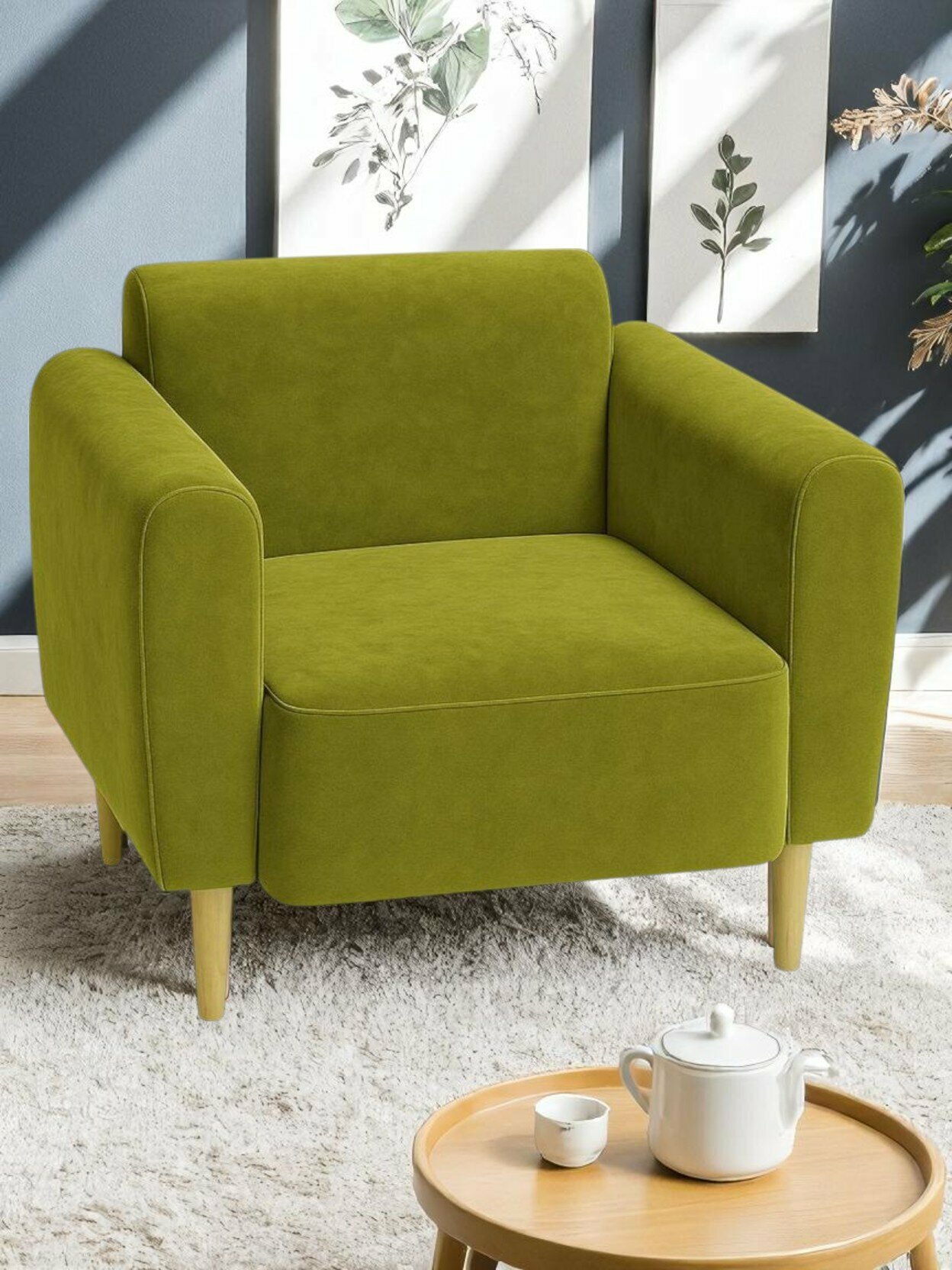 Кресло Рондо в гостиную, мягкое для дома и отдыха, велюр Jawa Salad 16