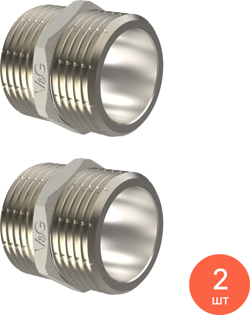 Ниппель V&G / В&Г переходной, наружный, из никелированной латуни, резьба 1.1/4дюйма / фитинги (комплект из 2 шт)