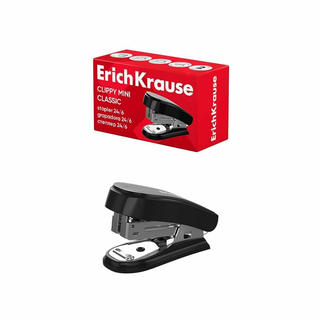Степлер Erich Krause №24, 6, 26, 6, 15 листов, "Clippy Mini Classic", Мини, Черный (61741)