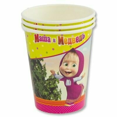 Стаканы бумажные весёлая затея Маша и Медведь, 250 мл, 6 шт