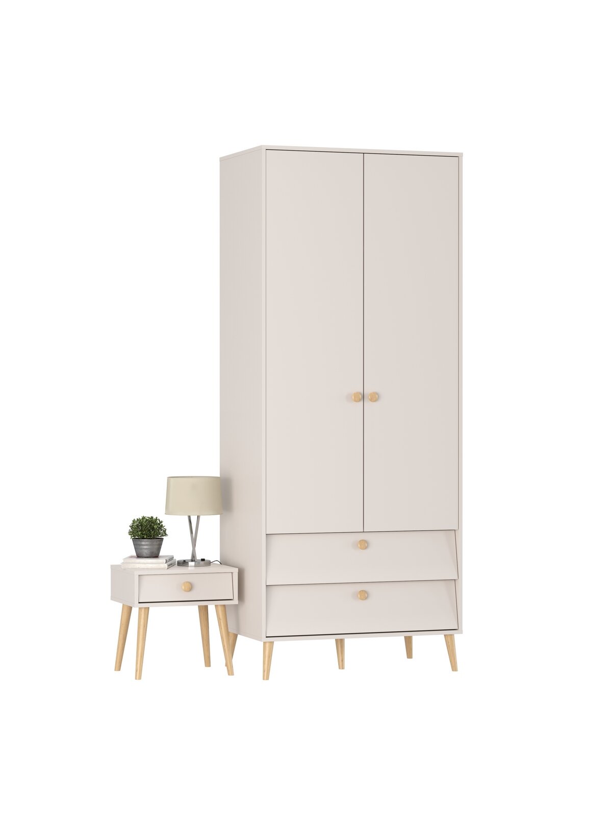 Шкаф 2-х дверный Афина и тумба прикроватная, кашемир серый, 135,3х56,3х220 см.