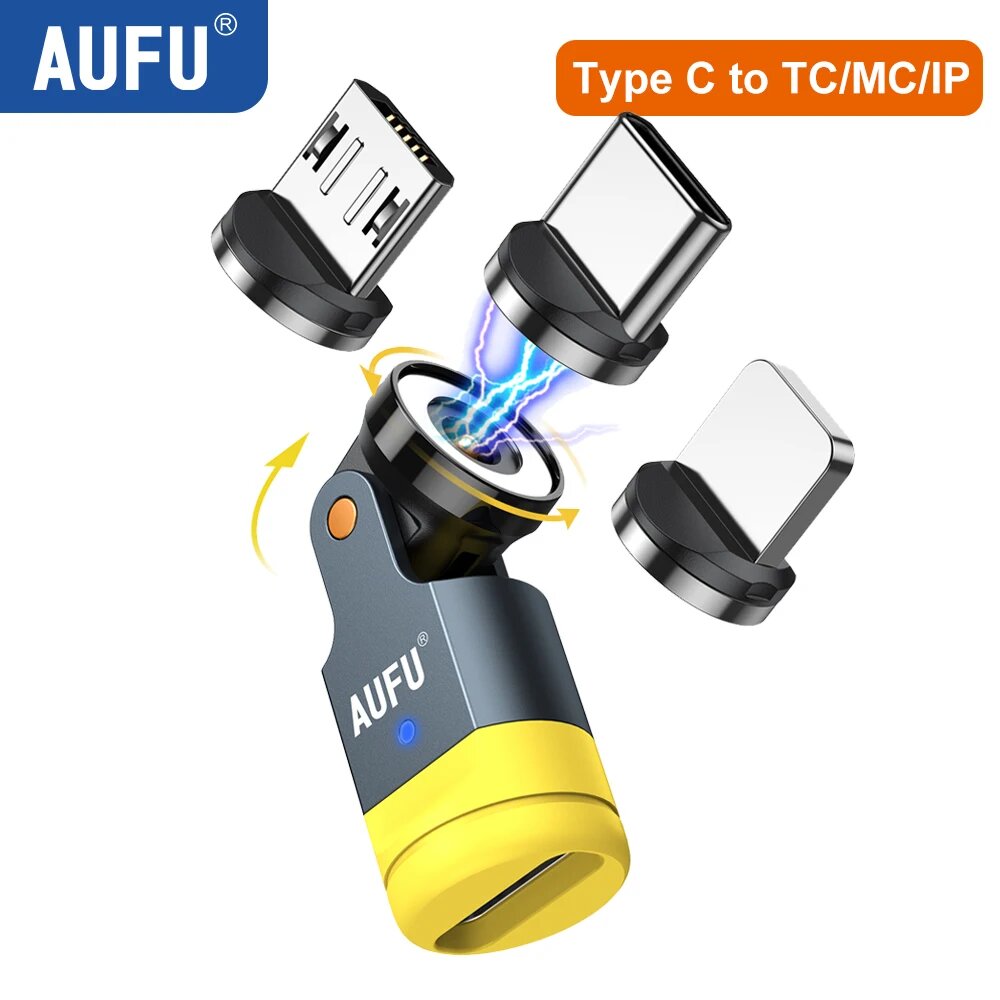 AUFU 540 ° Вращающийся 1-контактный магнитный OTG-адаптер типа C «мама» на тип C Adapter For 3tips