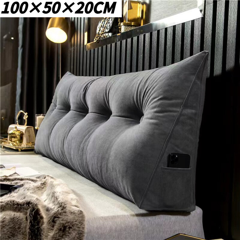 Треугольная подушка в современном стиле, для кровати, съемный чехол,100x50x20 см，серый
