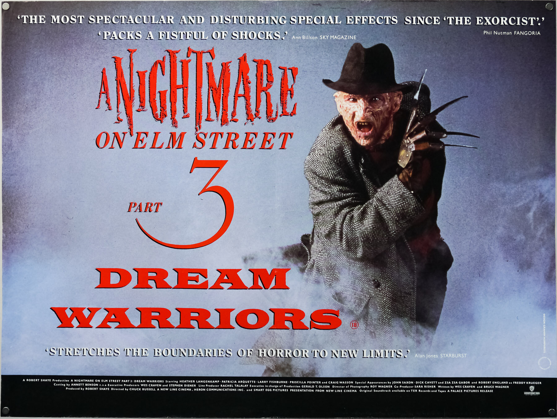 Плакат, постер Кошмар на улице Вязов 3: Воины сна (A Nightmare on Elm Street 3: Dream Warriors 1987) на бумаге, размер 21х30см