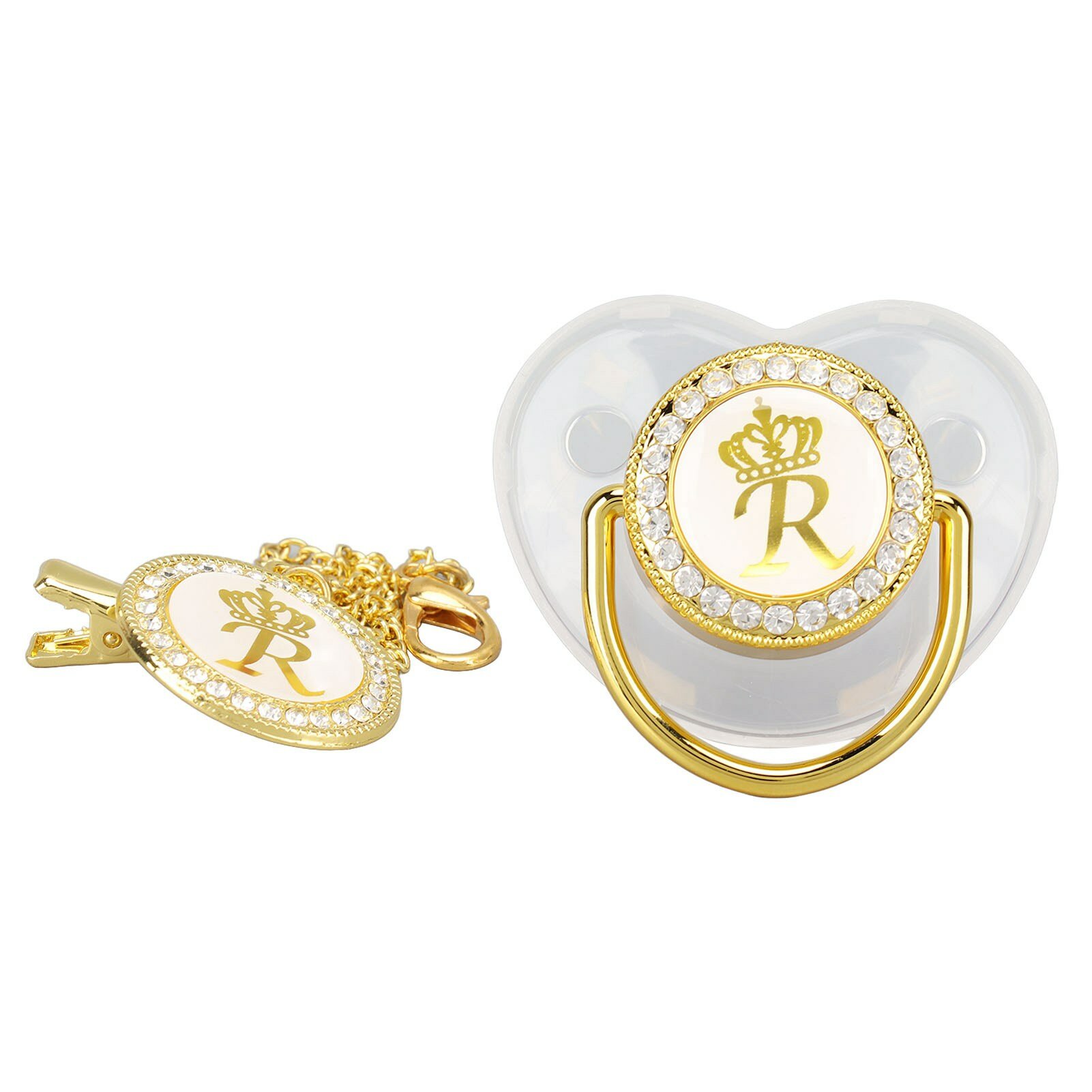 Детская соска-пустышка для прорезывания зубов, соска с золотыми стразами и буквами для купания ребенка на крещение R