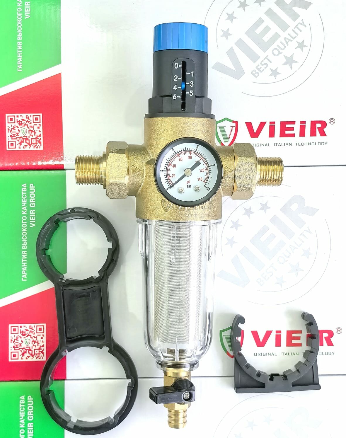 Фильтр промывной с редуктором давления 1/2" для холодной воды VIEIR