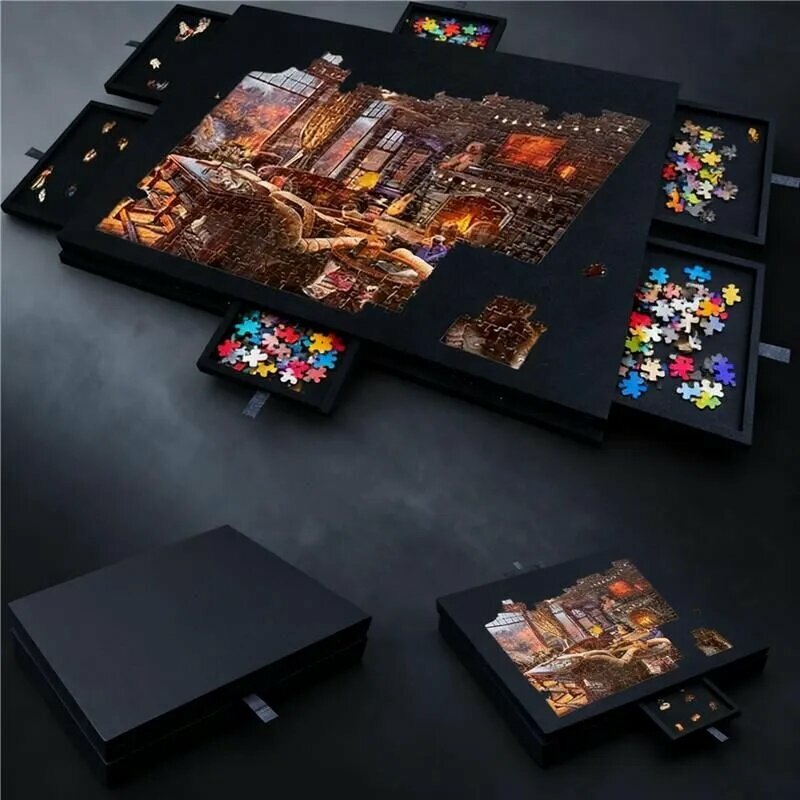 Коврик-стол для пазлов с 6 ящиками, Стол коврик для сборки пазлов 1000PCS