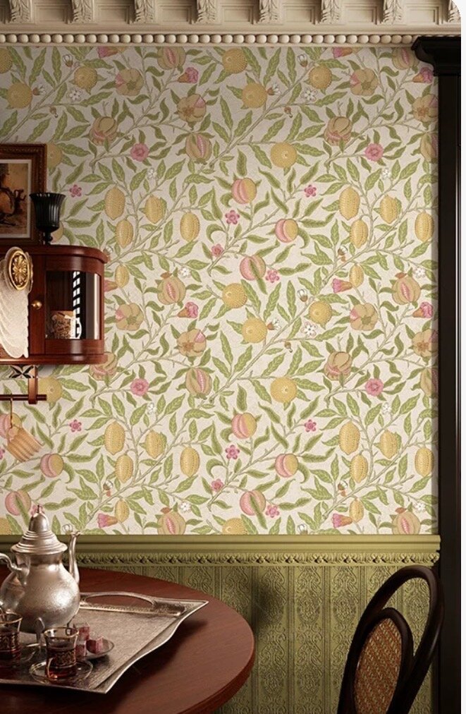 Фруктовые обои Уильяма Моррис, мандарин на пергаментной обои для декора комнаты , 60cm x 300cm