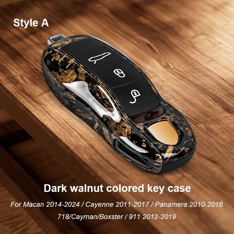 Для Porsche Panamera Cayenne Macan 718 Cayman Boxster 911 Taycan 10-25 автомобильный чехол для ключей из темного орехового дерева защитный чехол для брелка, Style A