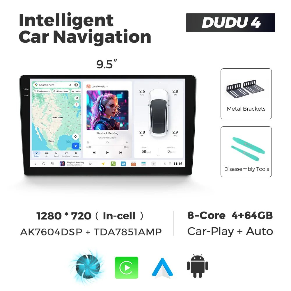 Автомобильный мультимедийный видеоплеер DUDUAUTO DUDU7 7870, универсальный экран 9,5, 10,36, 11,5, 13 дюймов, 2K, Android 13, Carplay, двойной GPS DTS автомагнитола 2дин android магнитола для авто андроид магнитола DUDU4-4-64-9.5