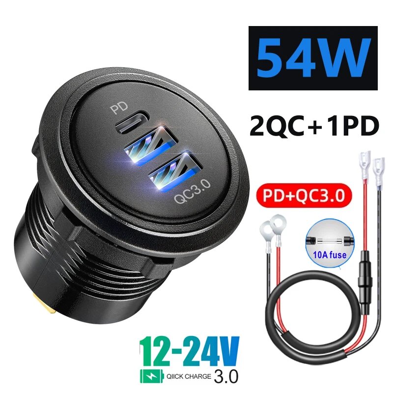 Автомобильное зарядное устройство 12 В, встроенная USB-розетка, автомобильная USB-розетка 3,0, разъем типа C, суперадаптер, автомобильная розетка, быстрая зарядка для 24 В, грузовика, мотоцикла 4