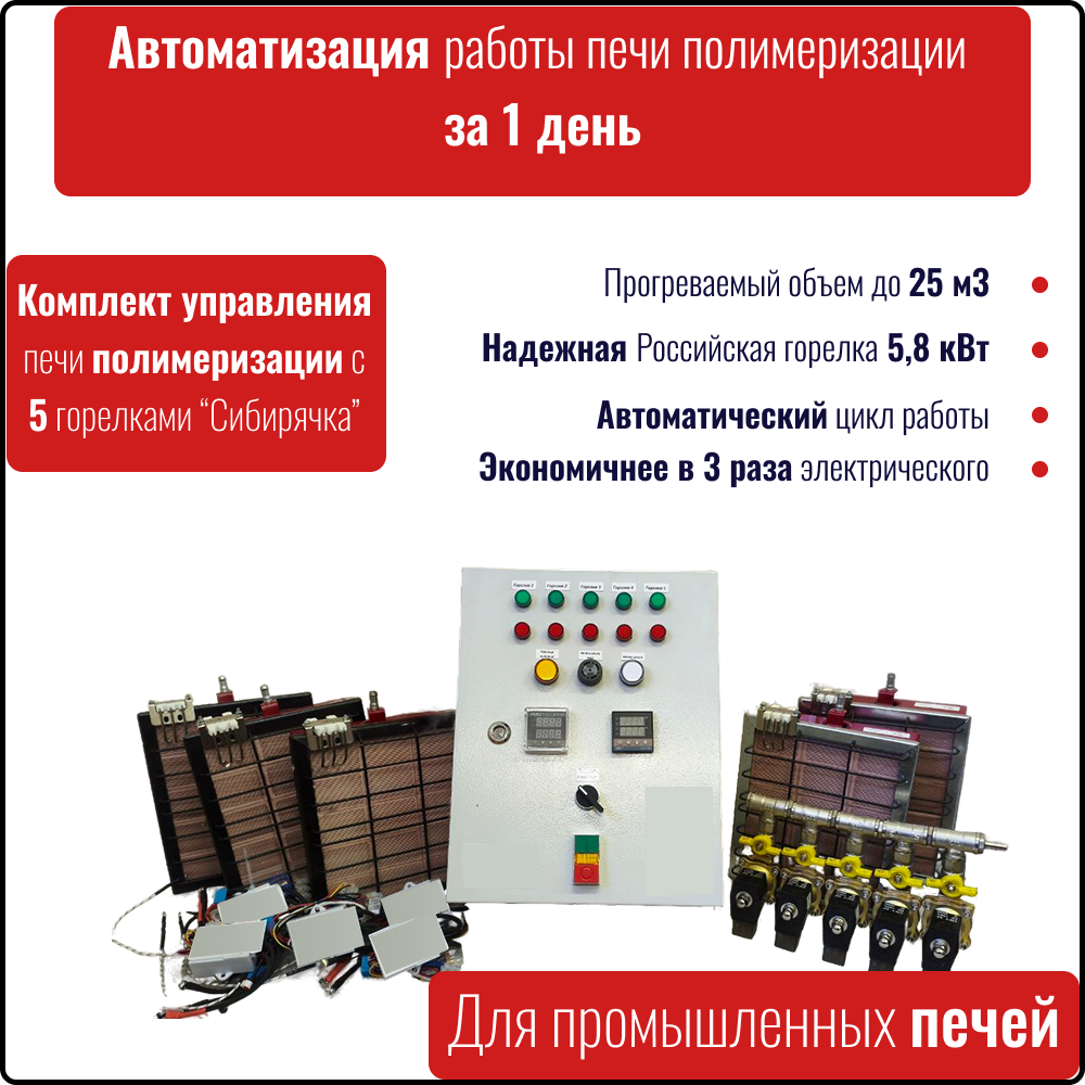 Комплект управления печи полимеризации на 5 газовых горелок «Сибирячка» ГИИ-5,8