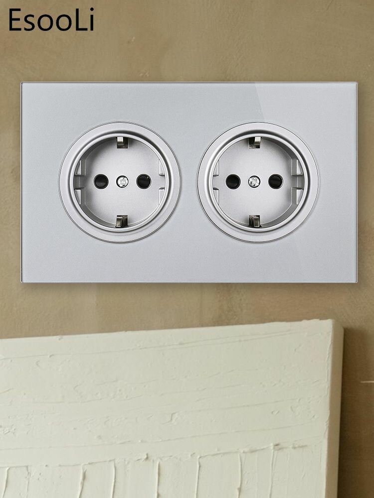 146mm Настенная розетка серый хрустальная стеклянная панель, заземленная с защитой от детей