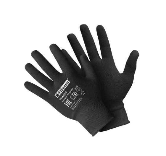 Перчатки полиэстеровые Fiberon черные размер 9/L, 6 пар.