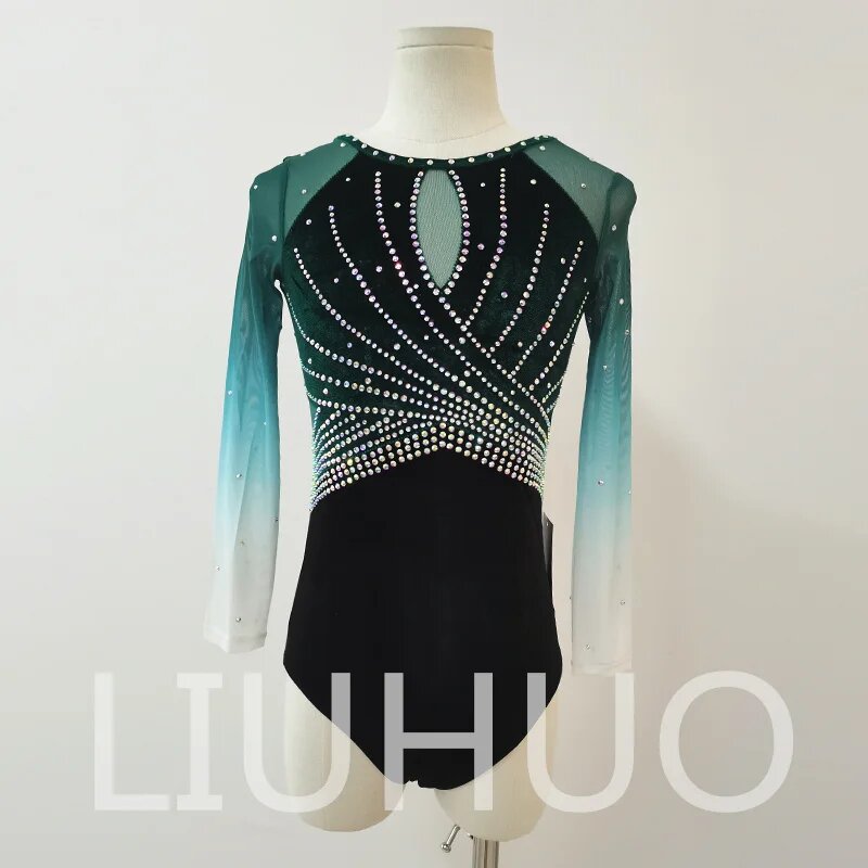 Детский гимнастический костюм BD9603 зеленый спандекс XS