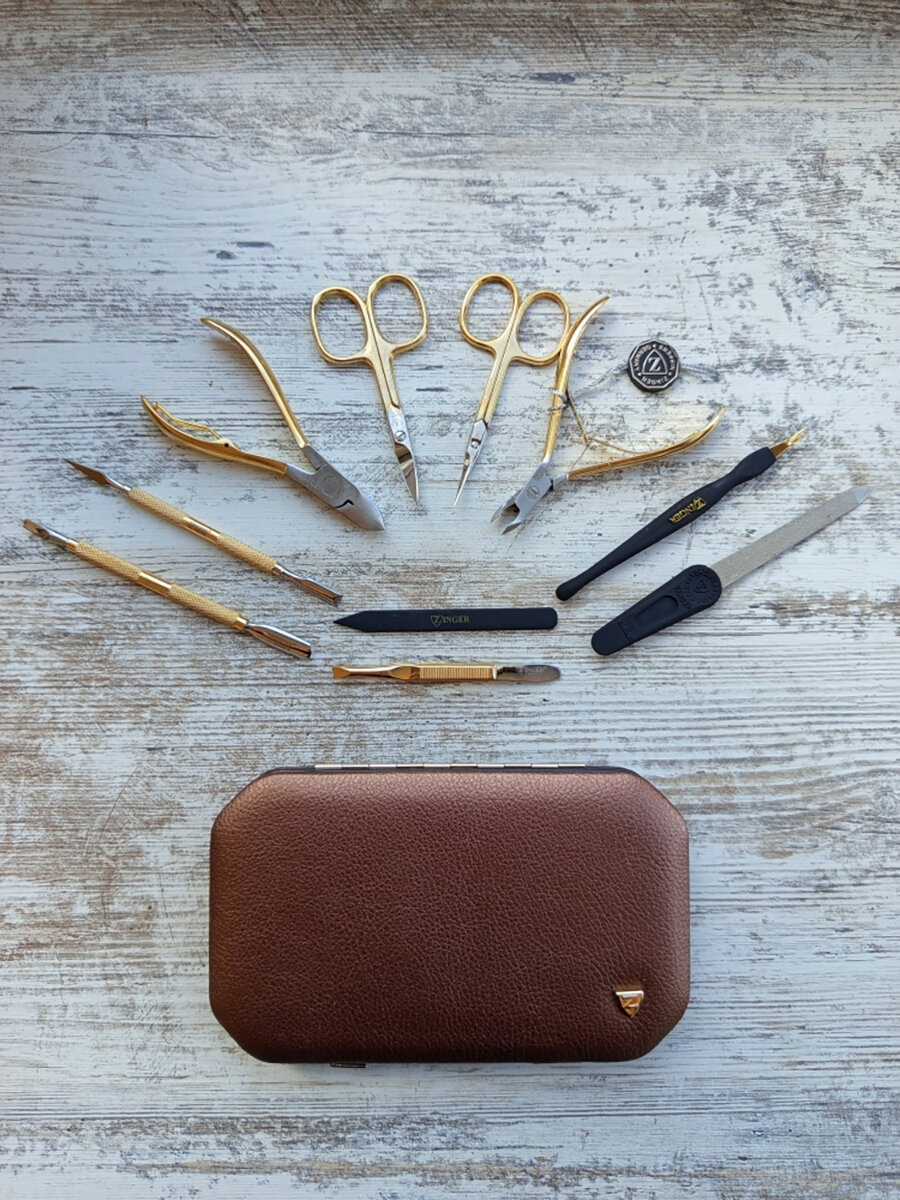 Маникюрный набор MSFE-804 G, ZINGER, 10 предметов, бронзовый, инструмент золото/серебро