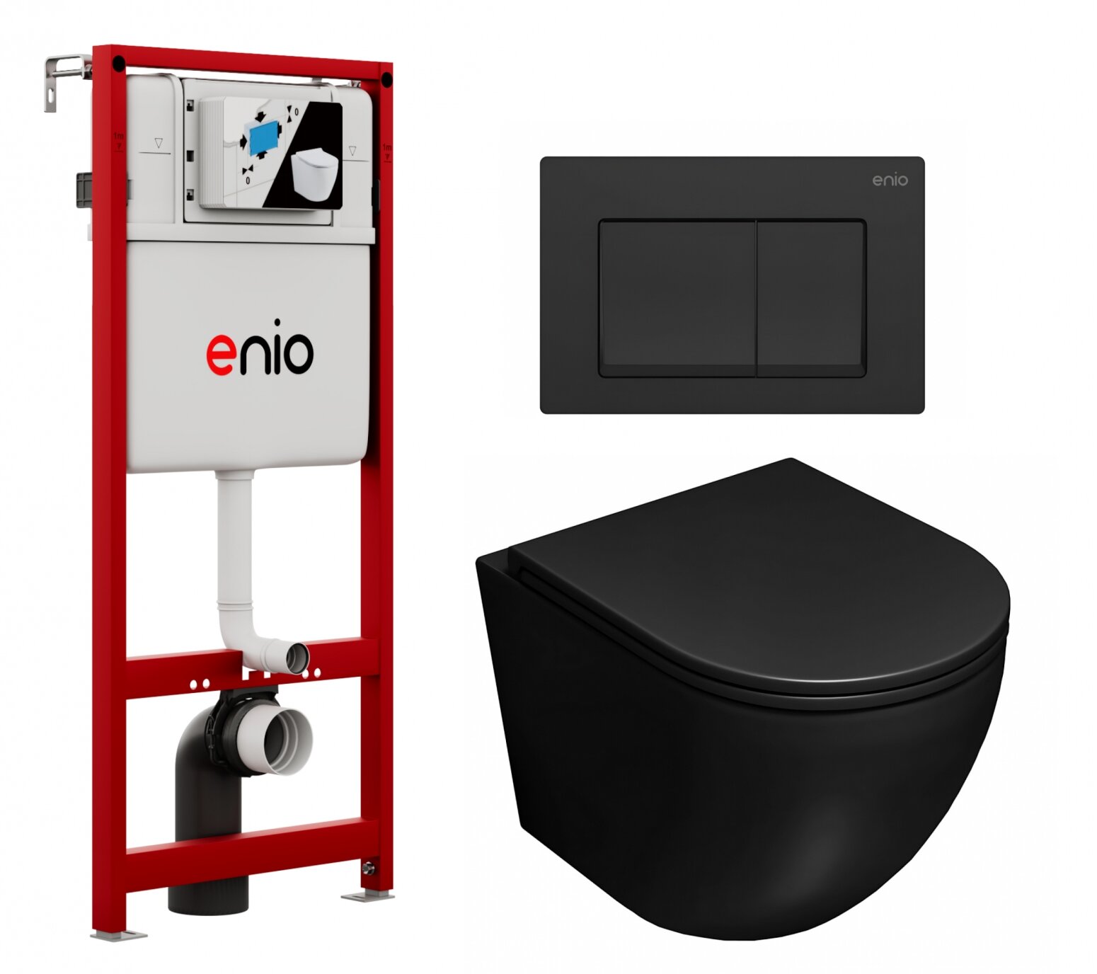 Комплект 3 в 1 инсталляция Enio Profi EN7050050 + Унитаз подвесной Lorne Pilpao BL LN5007503 + кнопка черная матовая Pulsante