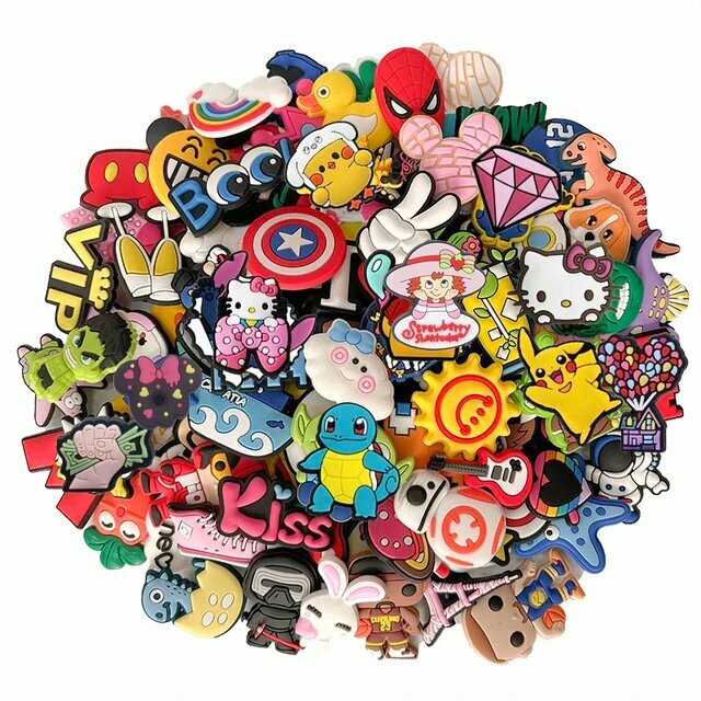 Мини-упаковка из 30-200 аксессуаров для обуви, изготовленных из ПВХ, подходит для обуви Crocs, браслетов, тапочек и т. д, аксессуары для самостоятельного изготовления, подарки для праздничных вечеринок.