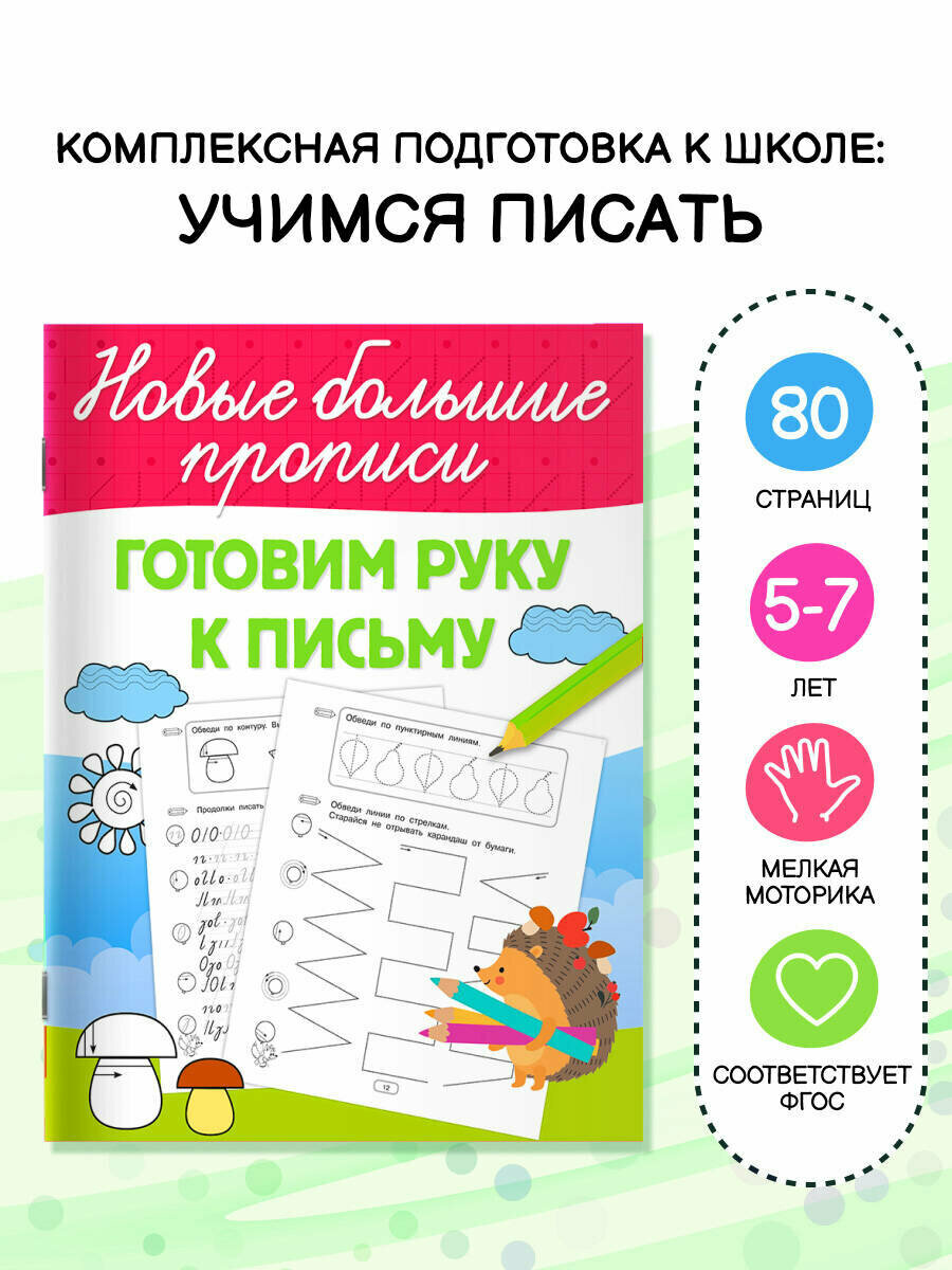 Книга "Готовим руку к письму", мягкий переплет, 2025 год, серия Новые Большие Прописи