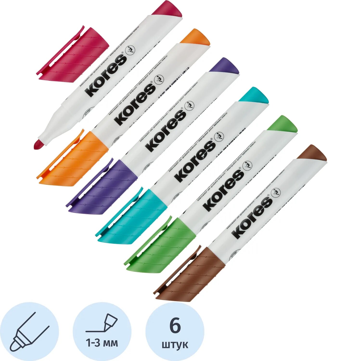 Набор маркеров для белых досок KORES 3мм 20802
